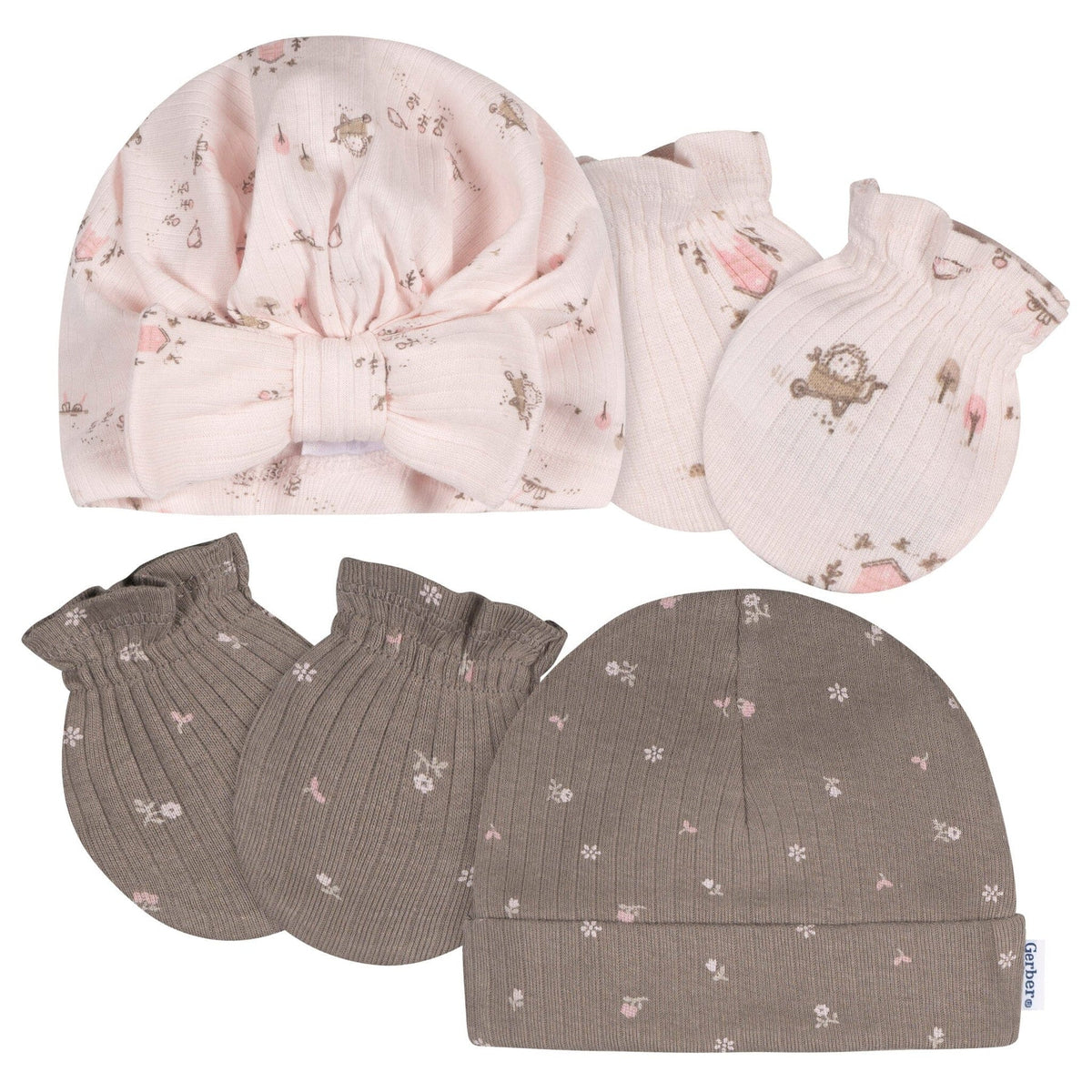Gerber 4-Piece Baby Girls Garden Cap and Mitten Set, 0-6 Months (64602 ...